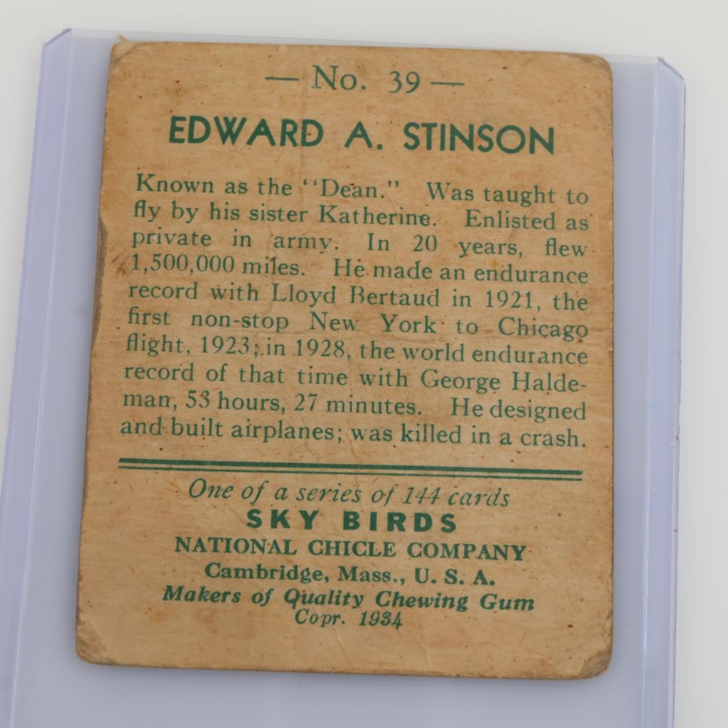 1934 Edward A. Stinson National Chicle Company Sky Birds Gum Card No ...