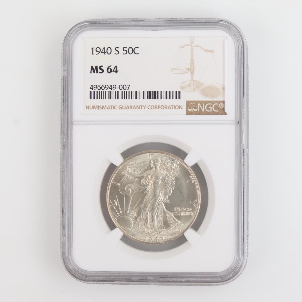 1940-S MS64 Walking Liberty Silver Half Dollar NGC Graded | Property Room