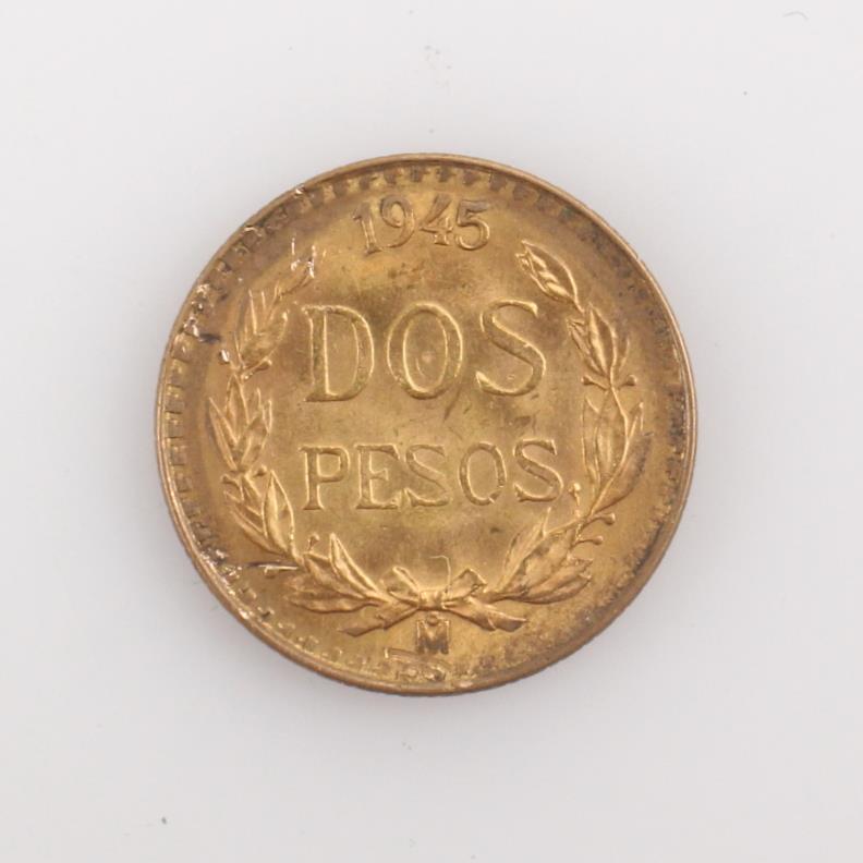 1945 Mexican 2 Peso Gold Coin | Property Room