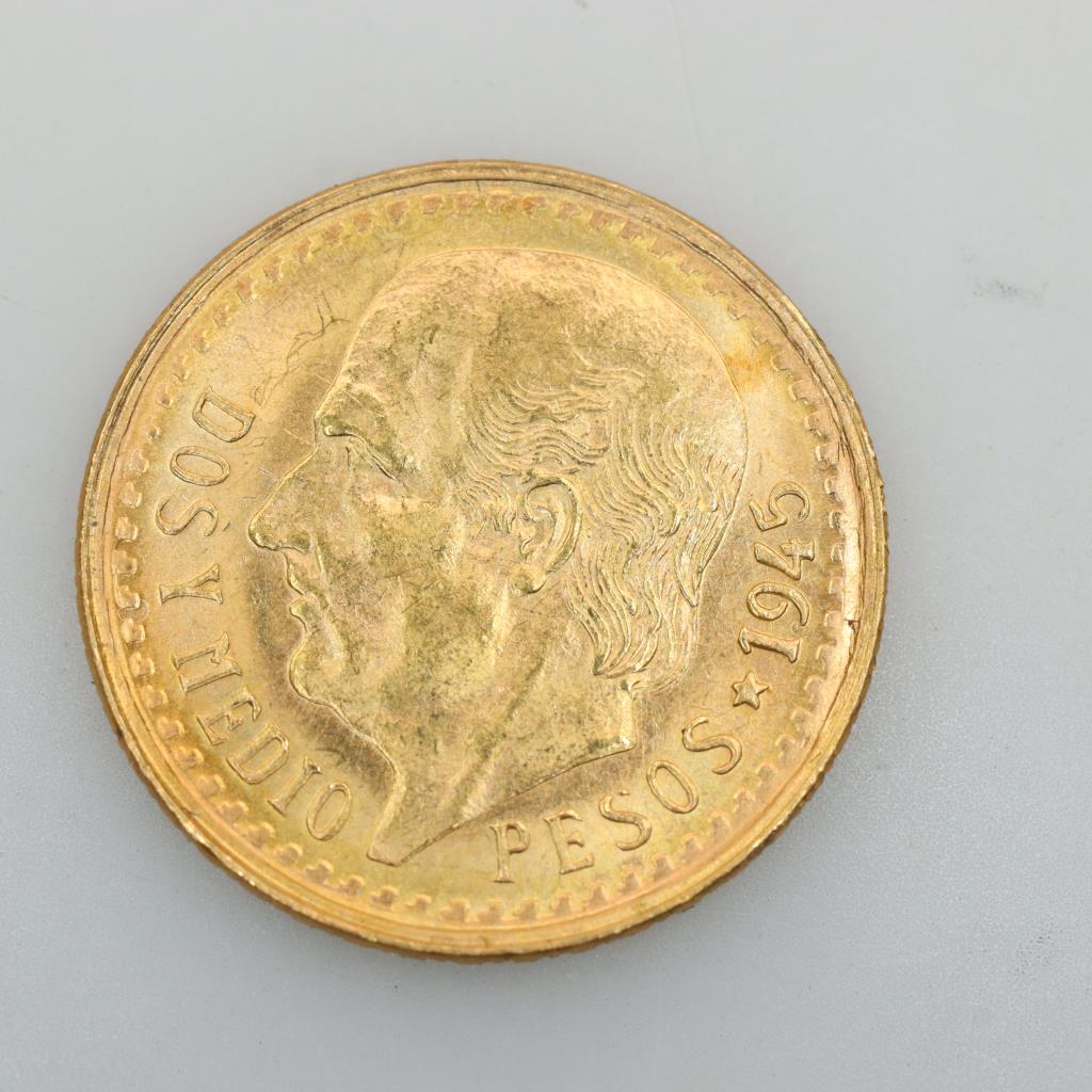 1945 Mexican Dos Y Medio Pesos Gold Coin | Property Room