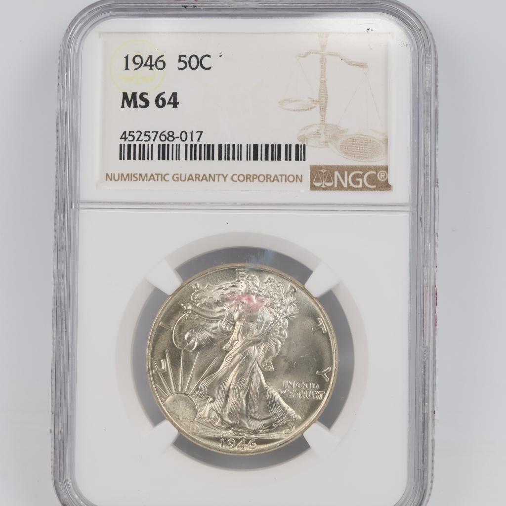 1946 MS64 Walking Liberty Silver Half Dollar NGC Graded | Property Room