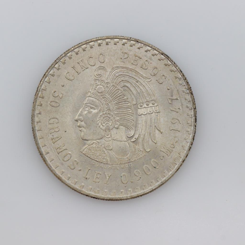 1947 Mexico 5 Pesos Silver Coin | Property Room