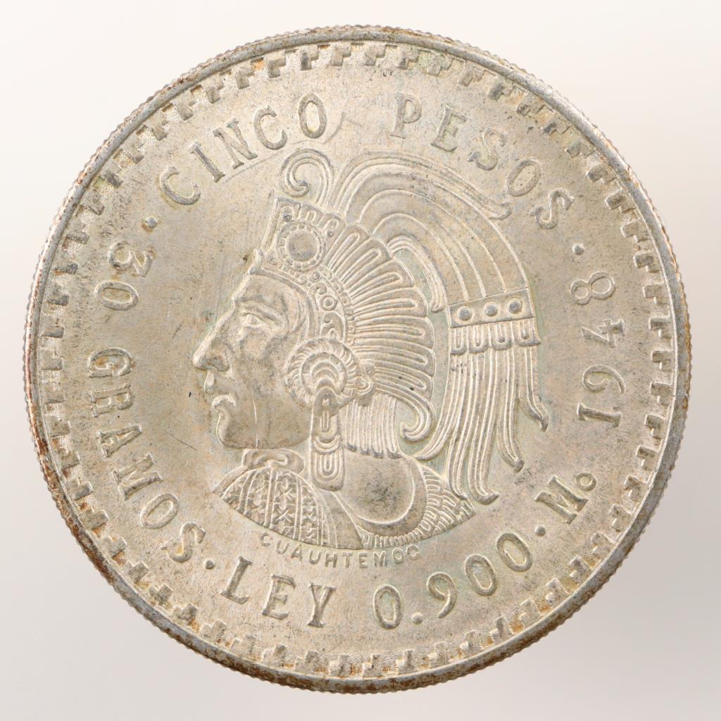 1948 Mexican Silver 5 Pesos 30g | Property Room