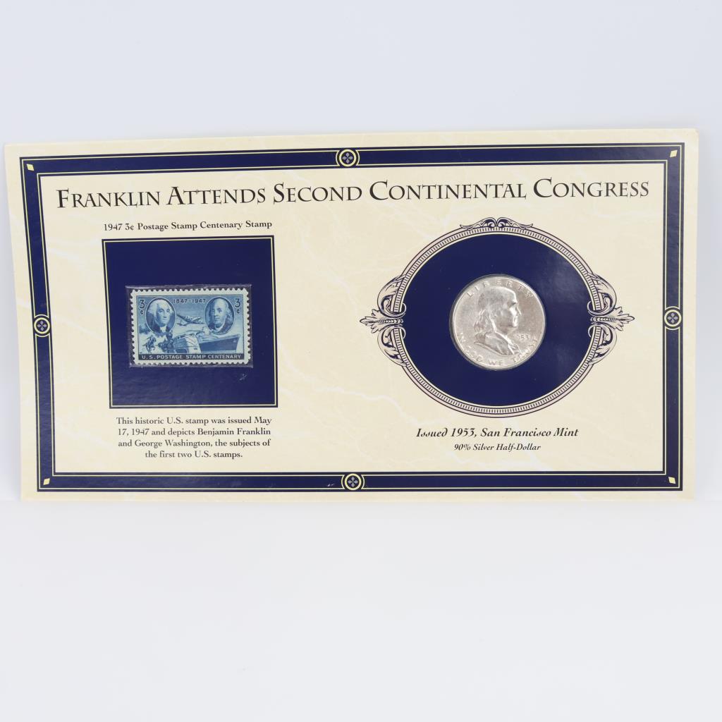1953-S Franklin Silver Half Dollar W/ 1947-3cent Stamp Set: 2nd ...