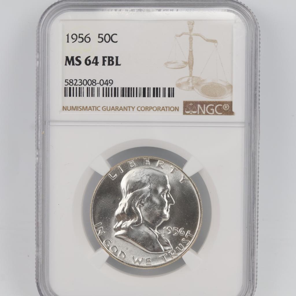 1956 MS64 FBL Franklin Silver Half Dollar NGC Graded | Property Room