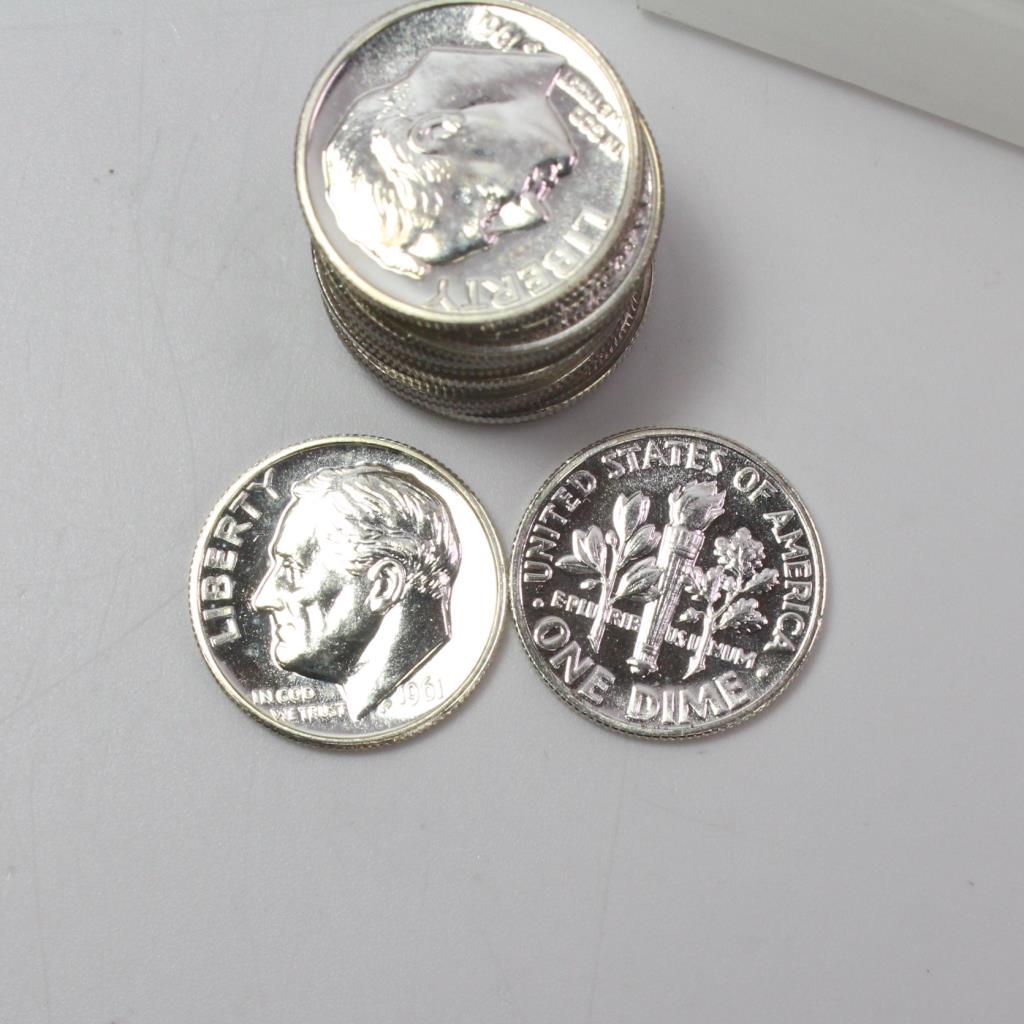 1961 Proof Silver Roosevelt Dimes, 15 Coins In Tube | Property Room