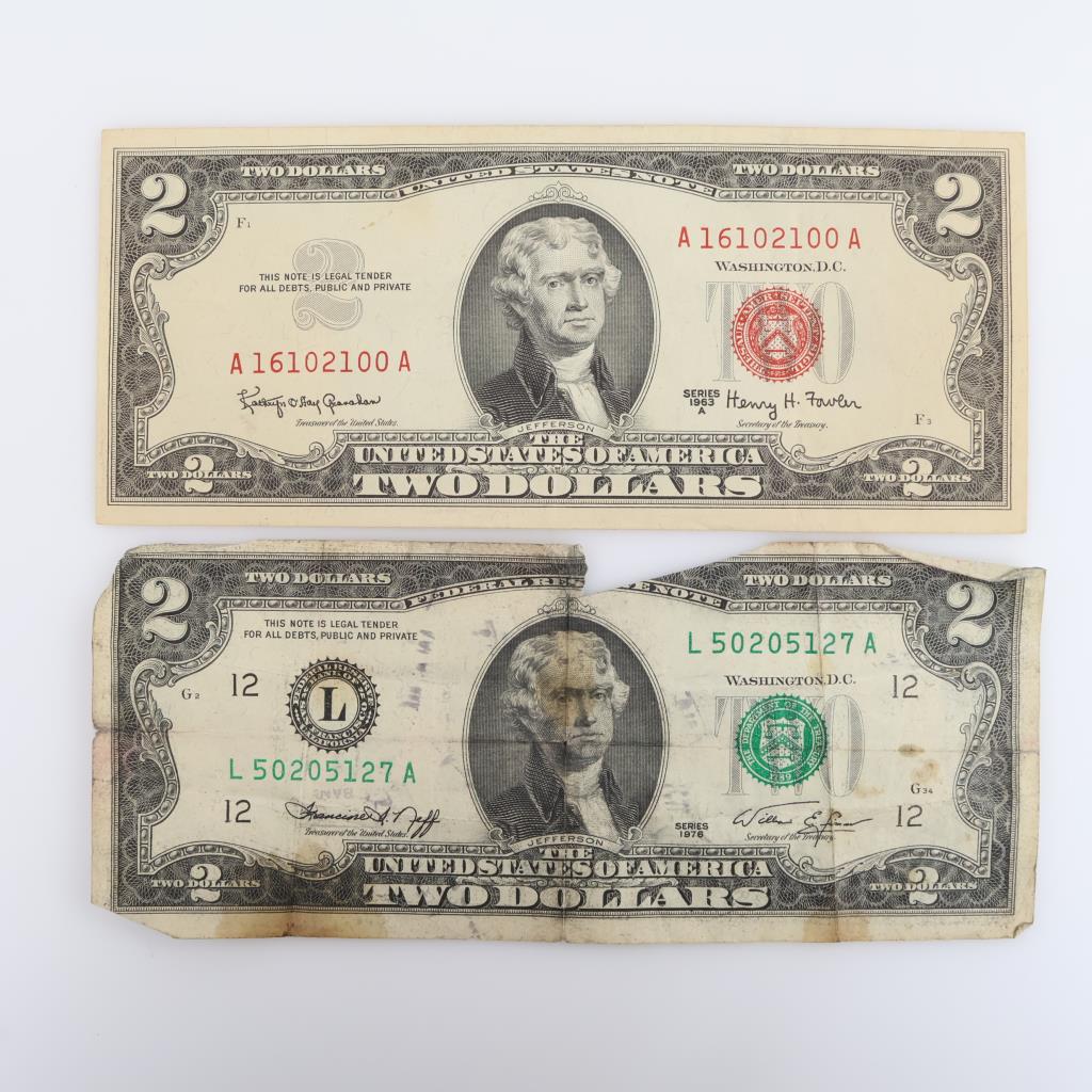 1963-A US $2 Note & 1978 US $2 Federal Reserve Note, 2 Pieces ...