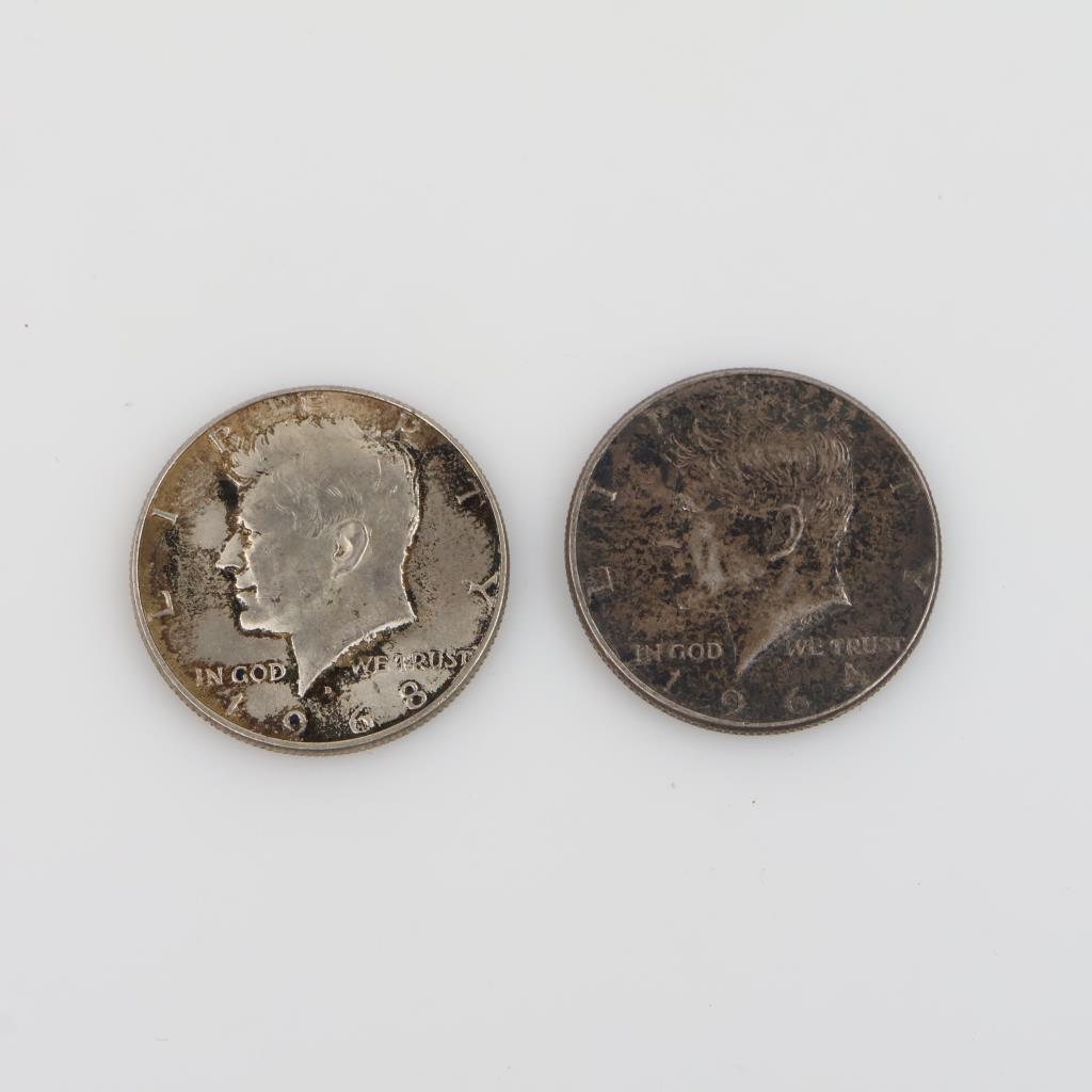 1964 Silver &1968 Silver Clad Kennedy Half Dollar, 2 Pieces | Property Room