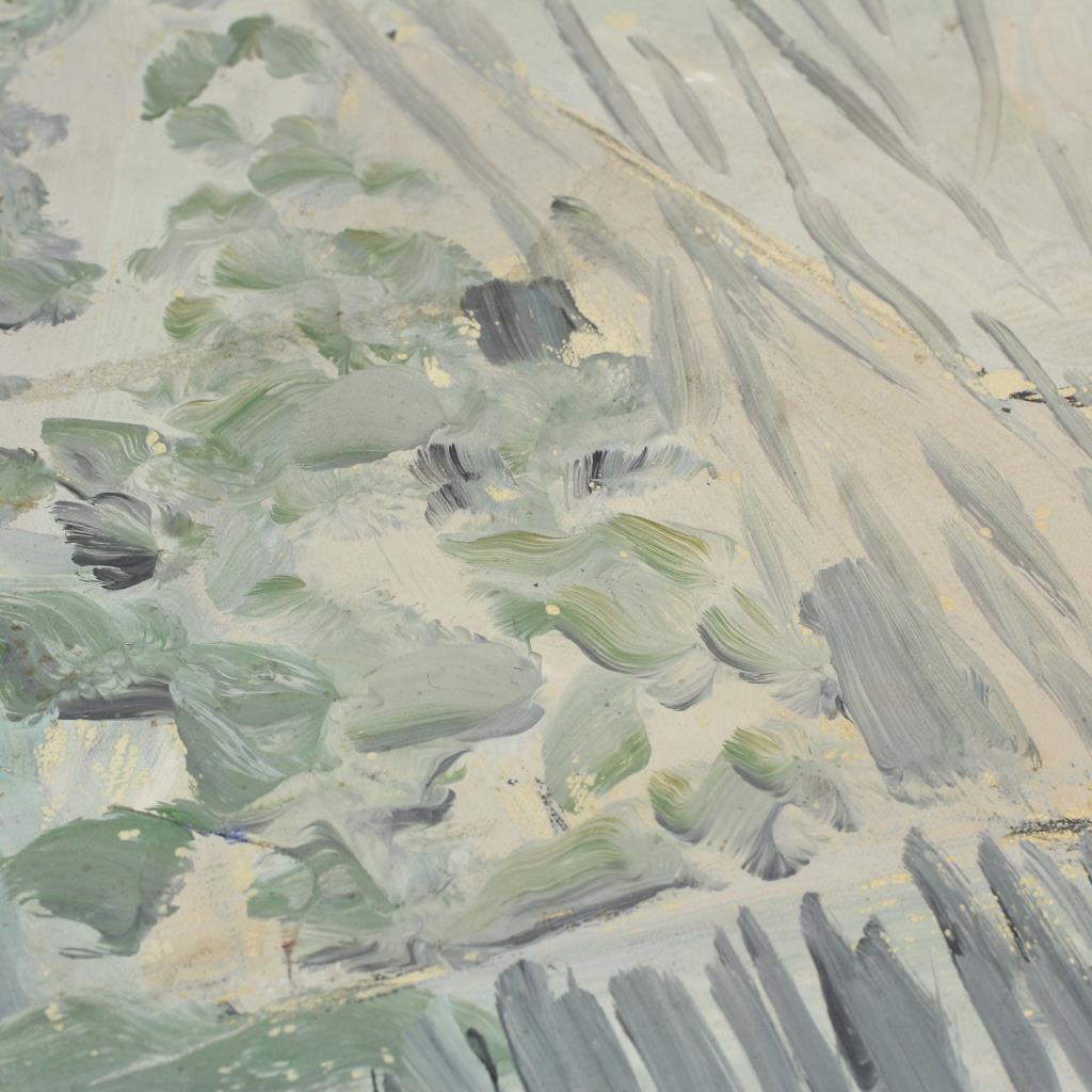 1966 Evgeny Rukhin Painting Of House In Blue, Green, And Grey Tones On ...