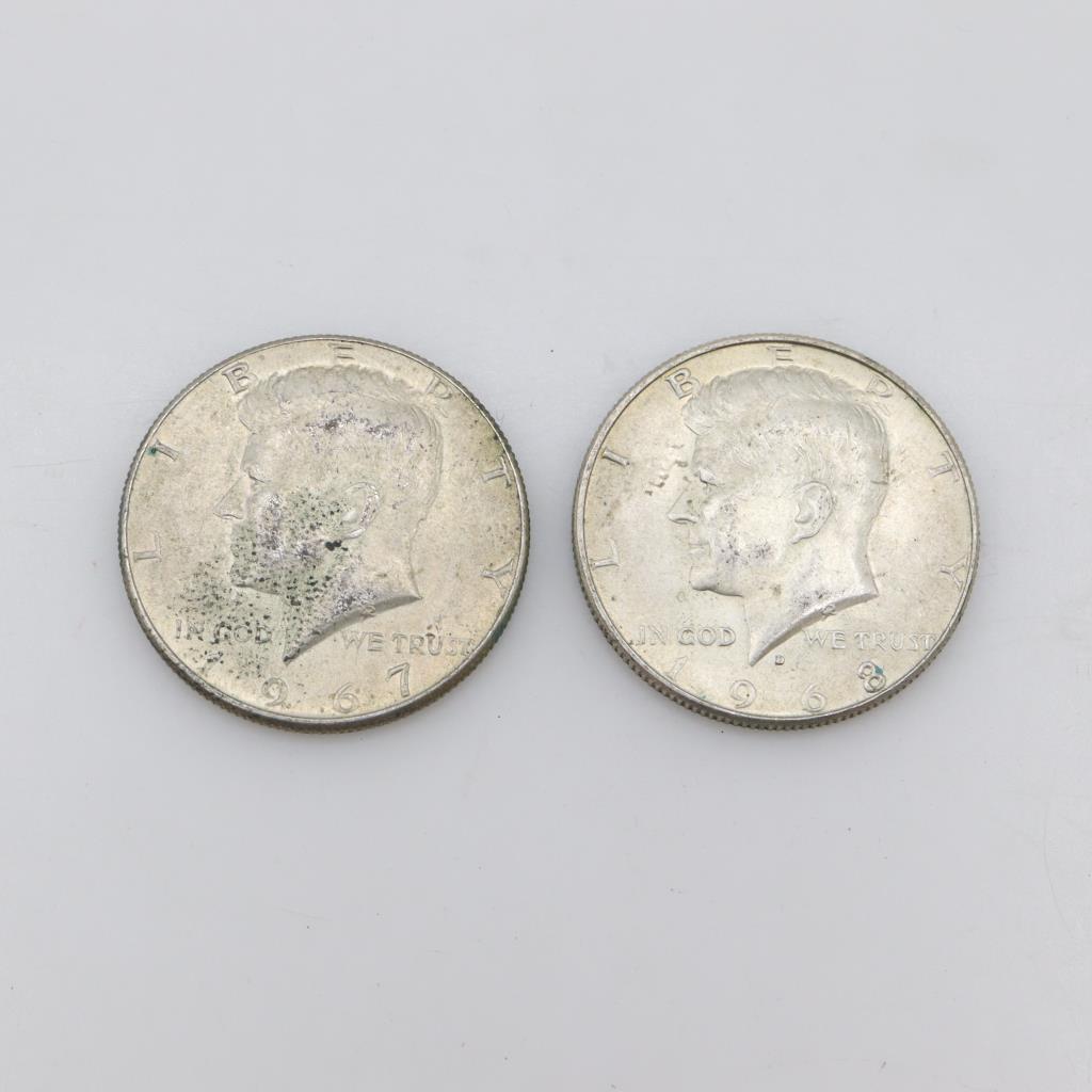 1967 And 1968-D Kennedy Silver-clad Half Dollar, 2 Pieces | Property Room