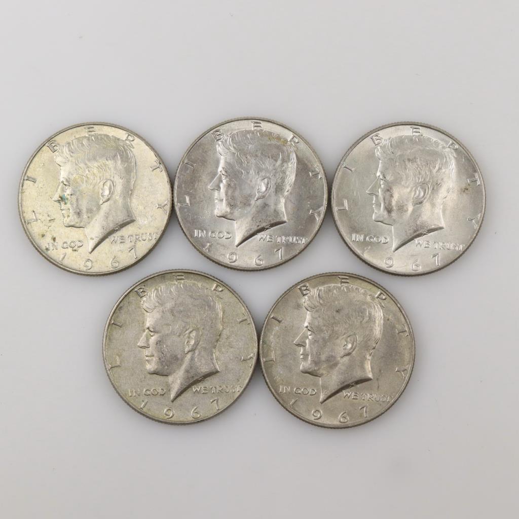 1967 Kennedy Silver Clad Half Dollar, 5 Pieces | Property Room