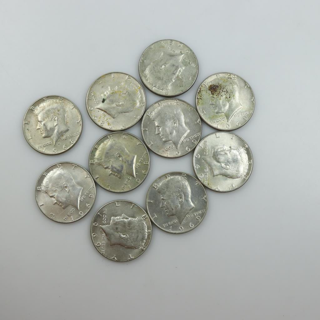 1968-D And 1969-D Kennedy Silver-clad Half Dollars, 10 Pieces ...