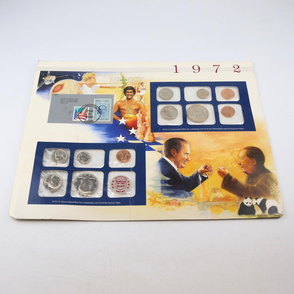 1972 PDS Uncirculated Mint Sets Collection With Historic U.S. Stamps | Property Room