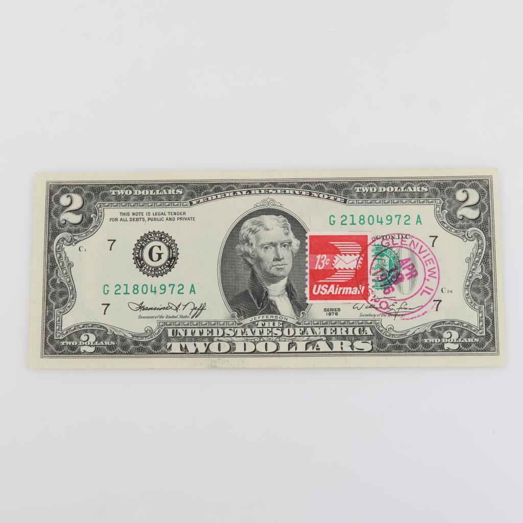 1976 US $2 Federal Reserve Note 1st Day Of Issue With Stamp | Property Room