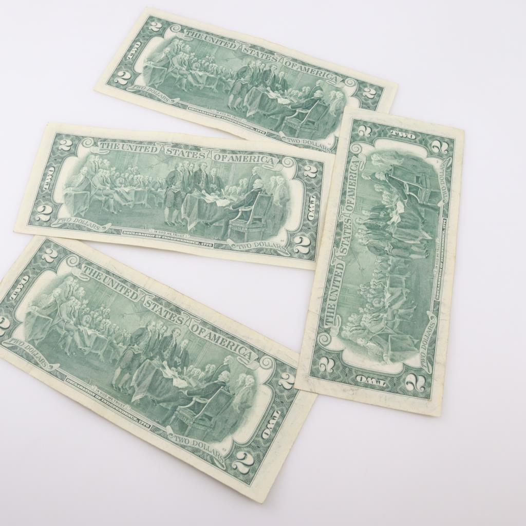 1976 US Federal Reserve Note $2 Dollar Bill Green Seal, 4 Pieces ...