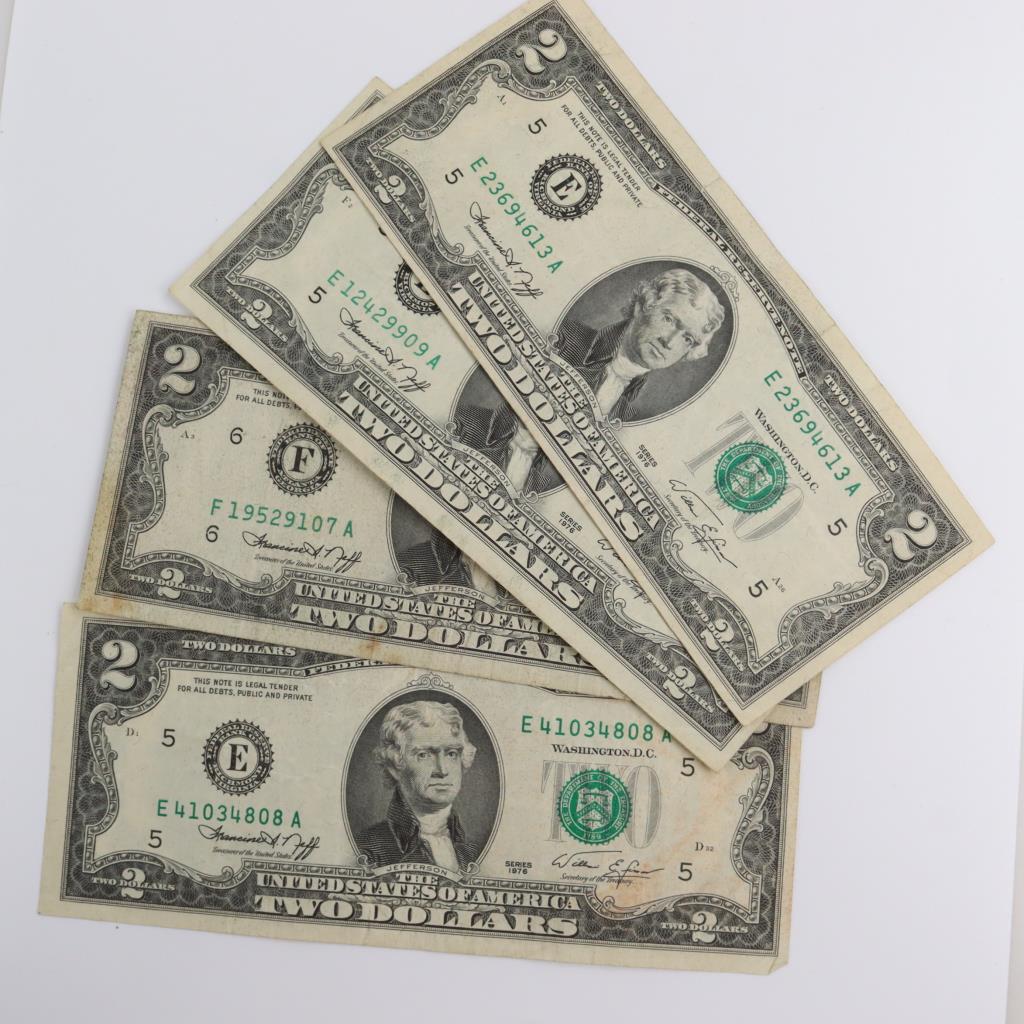 1976 US Federal Reserve Note 2 Dollar Bills; 4 Pieces | Property Room