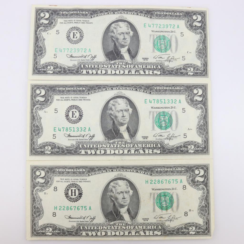 1976 US Note $2 Dollar Bill, 3 Pieces | Property Room