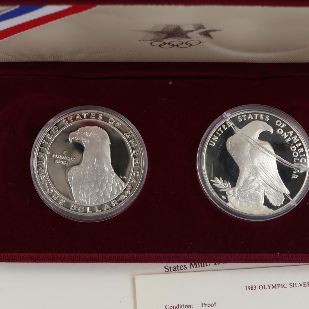 1983-S & 1984-S Los Angeles Olympic Commemorative Silver Dollar Proof Set | Property Room