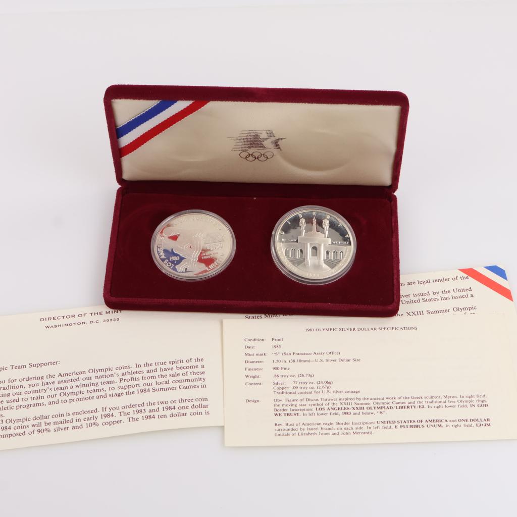 1983-S & 1984-S Los Angeles Olympic Commemorative Silver Dollar Proof ...