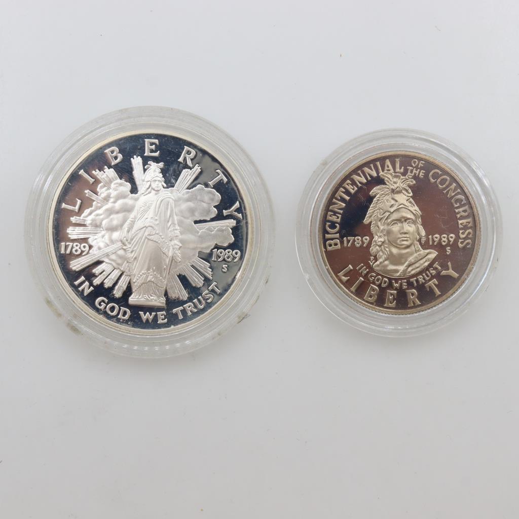 1989-S US Bicentennial Congressional Coins, 2 Pieces (1 Silver ...