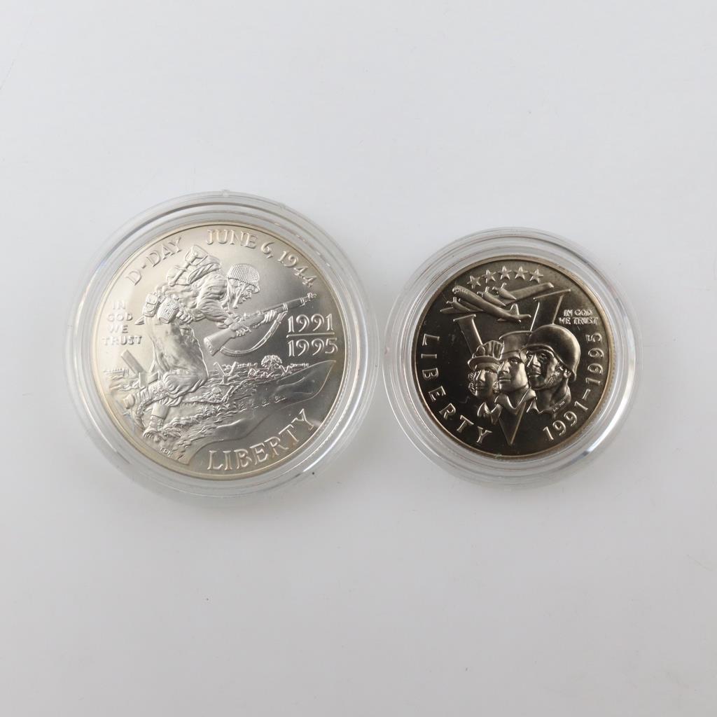 1991-1995 US WWII 50th Anniversary Coins, 2 Coins With COA | Property Room
