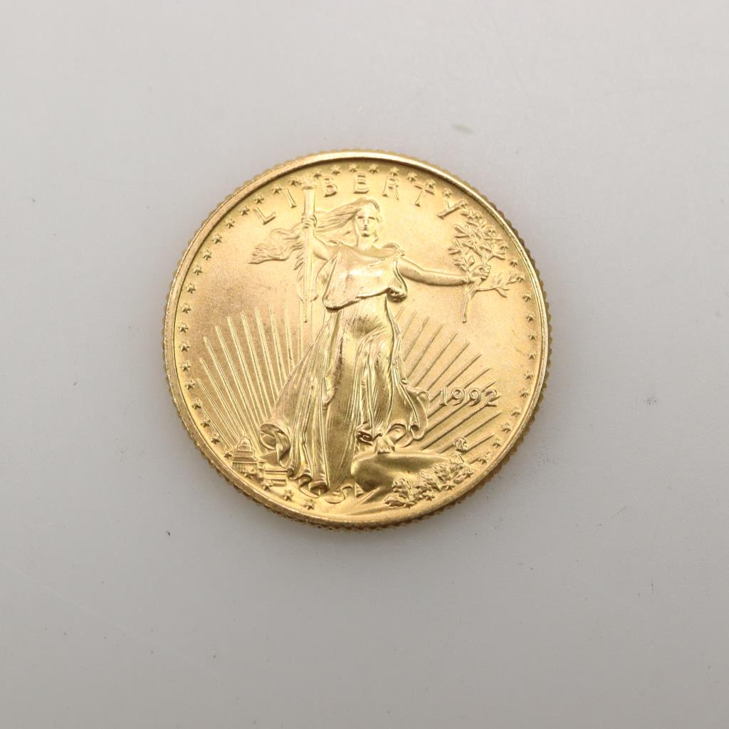 1992 American Gold Eagle 5 Dollar 1/10oz Fine Gold Coin | Property Room