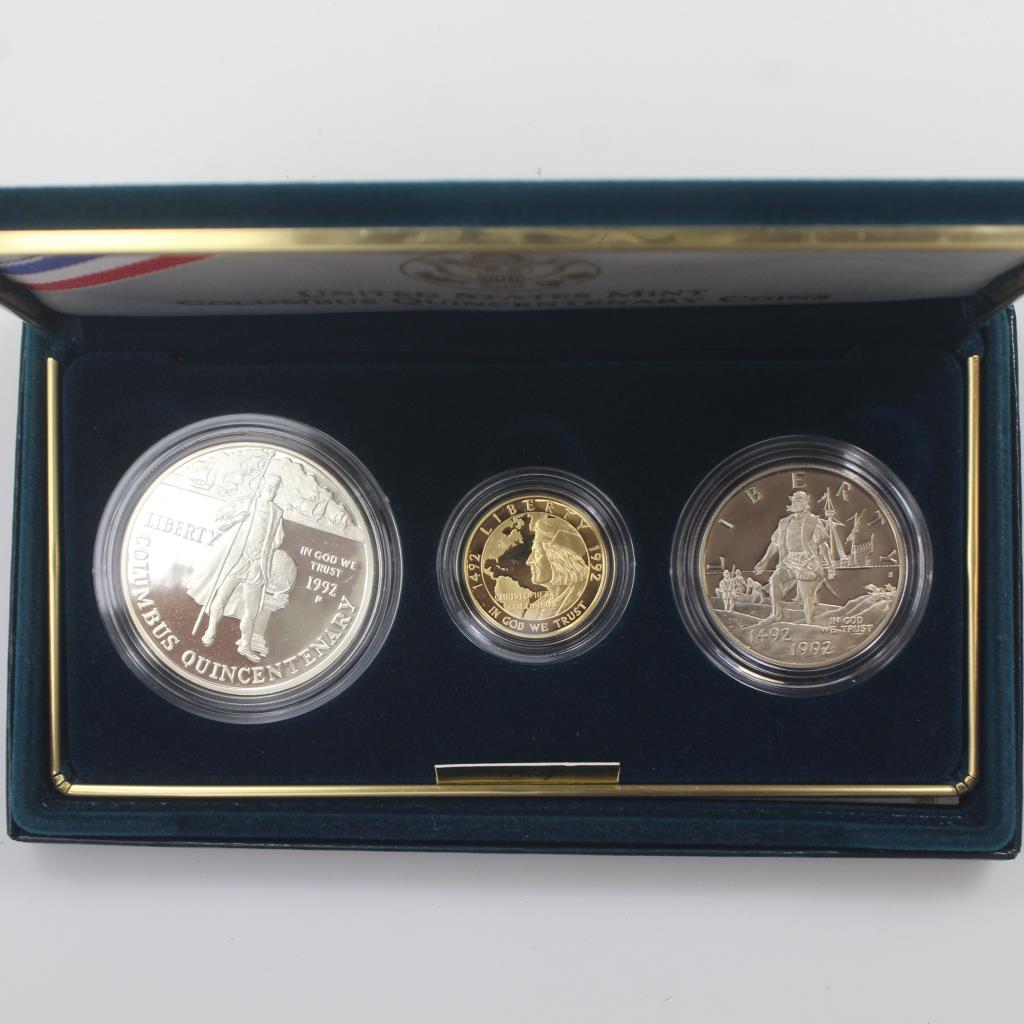 1992 Columbus Quincentenary Proof Coin Set - Includes .900 Gold $5 Coin ...