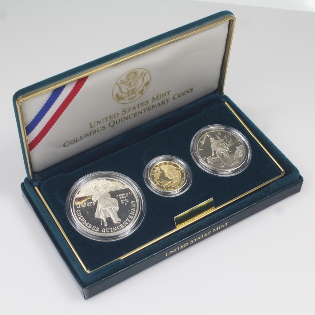 1992 Columbus Quincentenary Proof Coin Set - Includes .900 Gold $5 Coin ...