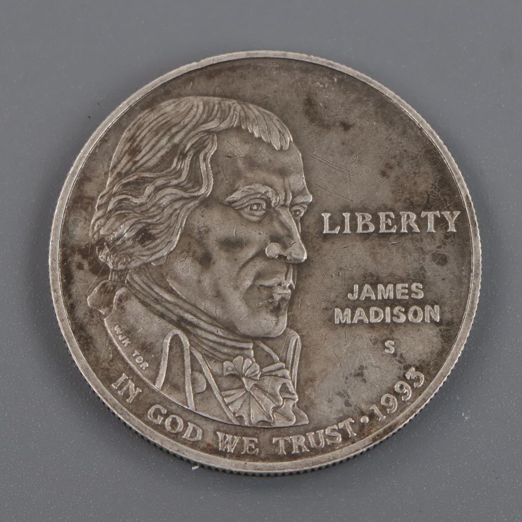 1993-S Bill Of Rights James Madison Commemorative Silver Dollar ...
