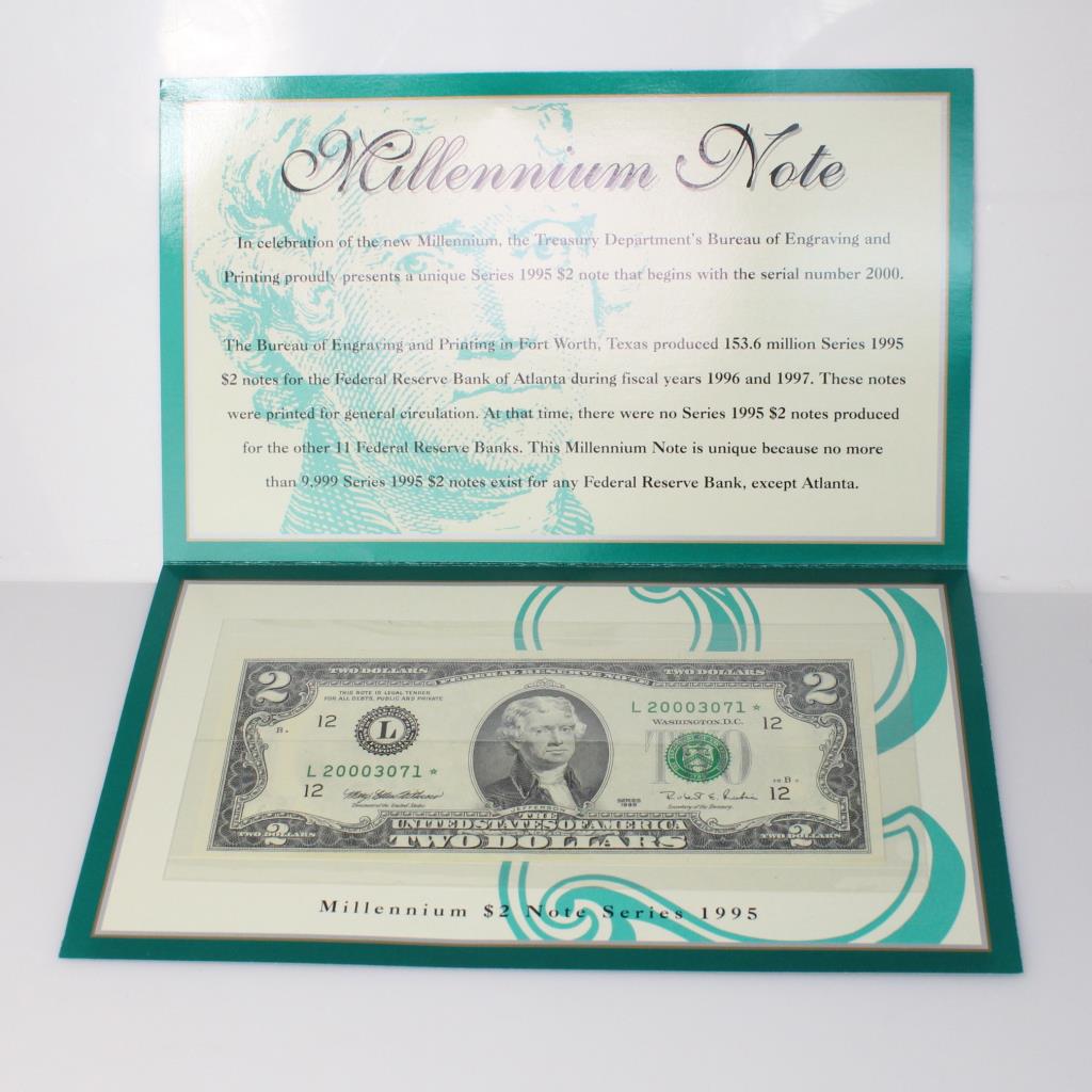 1995 Green Seal $2 Star Note In Collector's Folder | Property Room