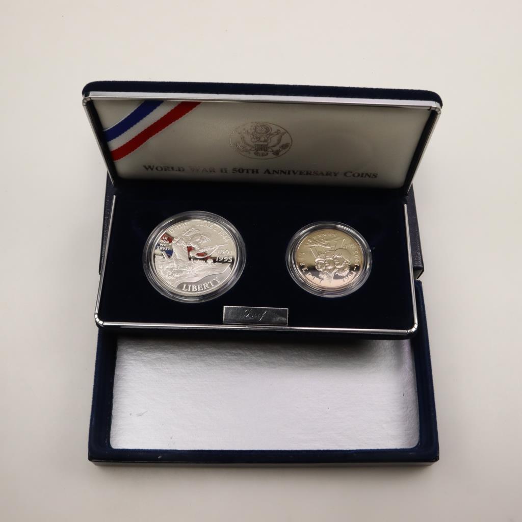 1995-W US WWII 50th Anniversary Silver Proof Coin Set | Property Room