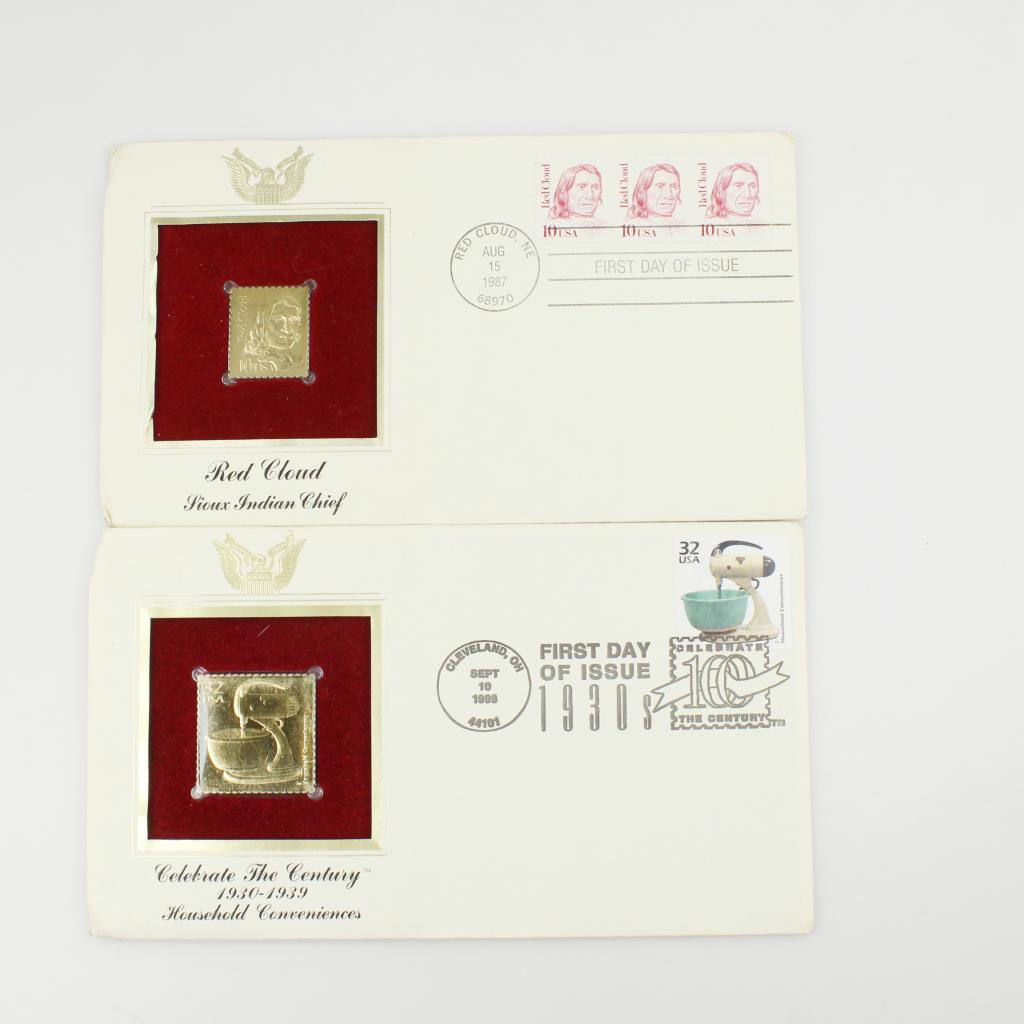 1998 & 1987 First Day of Issue Golden Stamp, 2 Pieces | Property Room