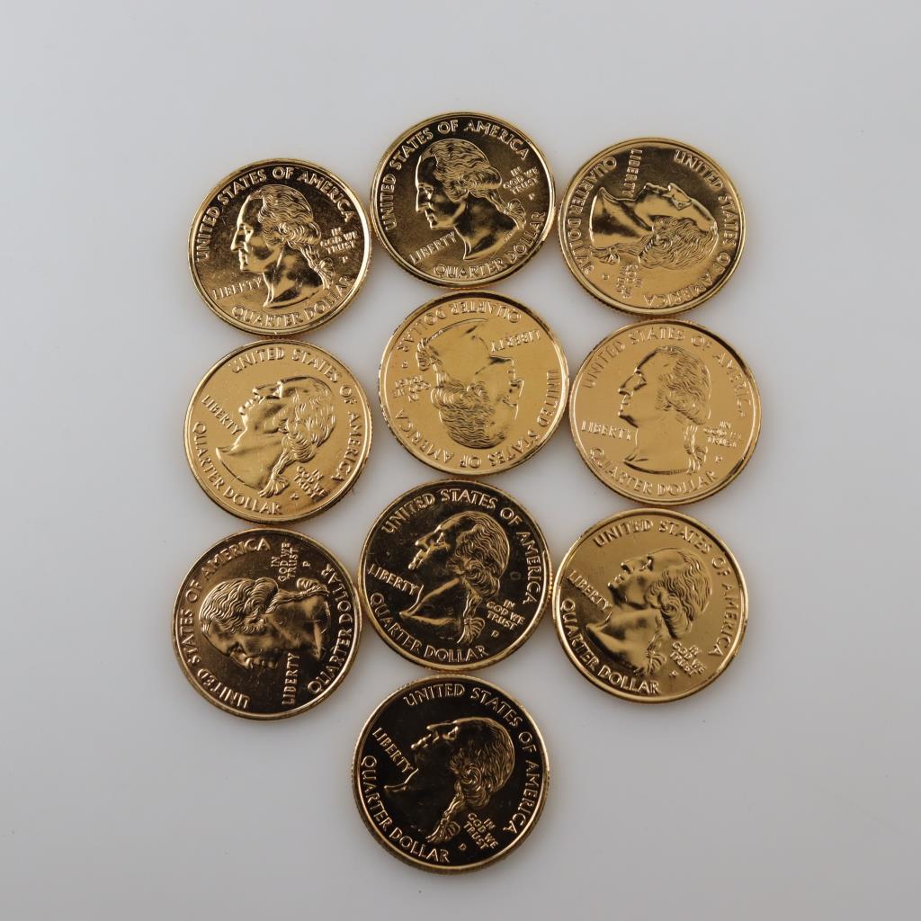 1999 And 2000 US Statehood Gold-plated Quarters, 10 Pieces | Property Room