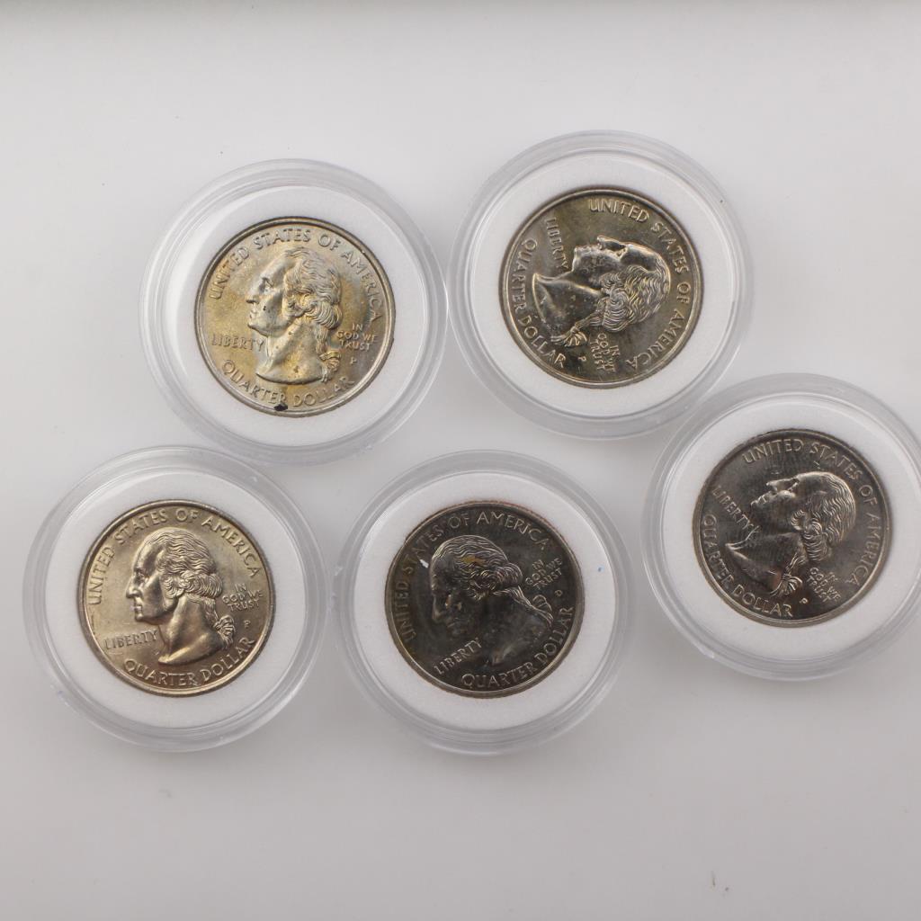 1999 Colorized Statehood Quarters, 5 Coins - Inaugural Edition With COA ...
