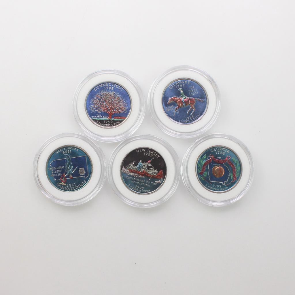 1999 Five Colorized Statehood Quarter Dollars Inaugural Edition ...