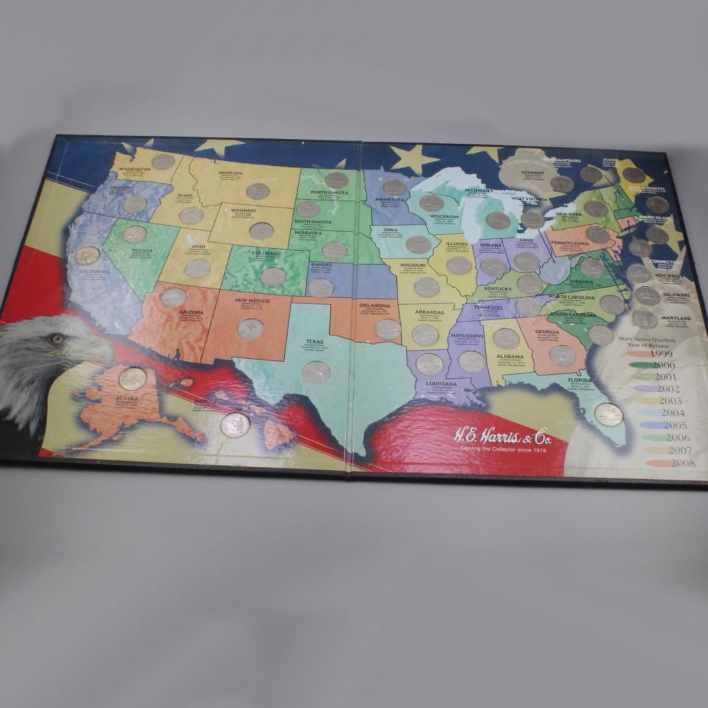 1999-2008 US Statehood Quarters In Folder Map, 50 Quarters | Property Room
