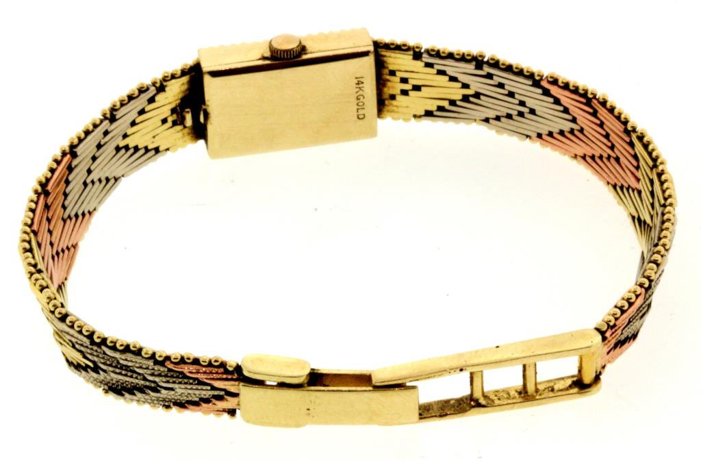 GENEVE 14kt Tri-Color Gold Swiss Quartz Watch With Diamond Accents ...