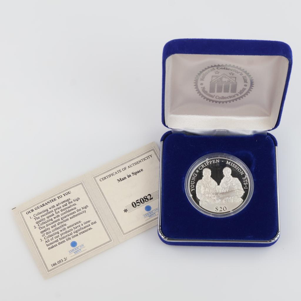 2000 Fine Silver Proof American Mint $20 Mission STS-1 20g Round W/COA ...