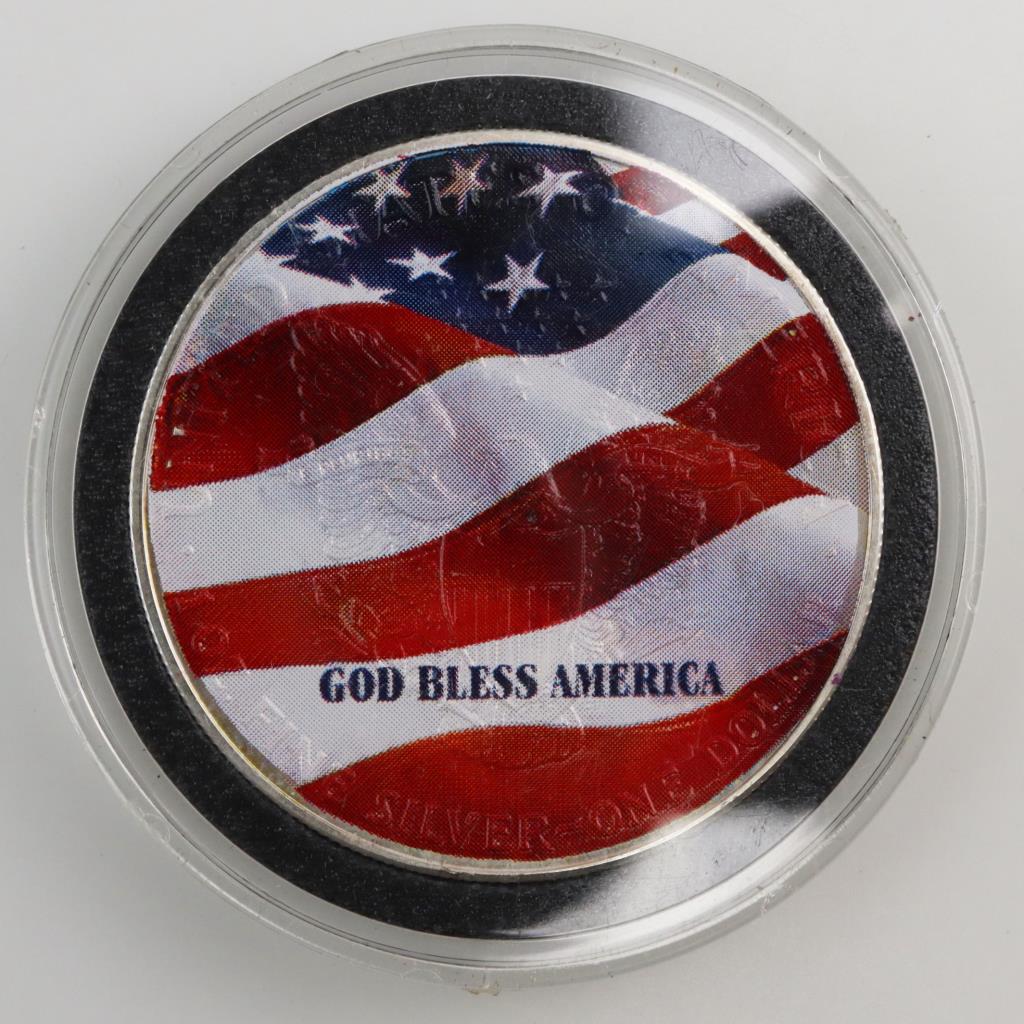 2001 American Silver Eagle Fine Silver Colorized Twin Towers With COA ...