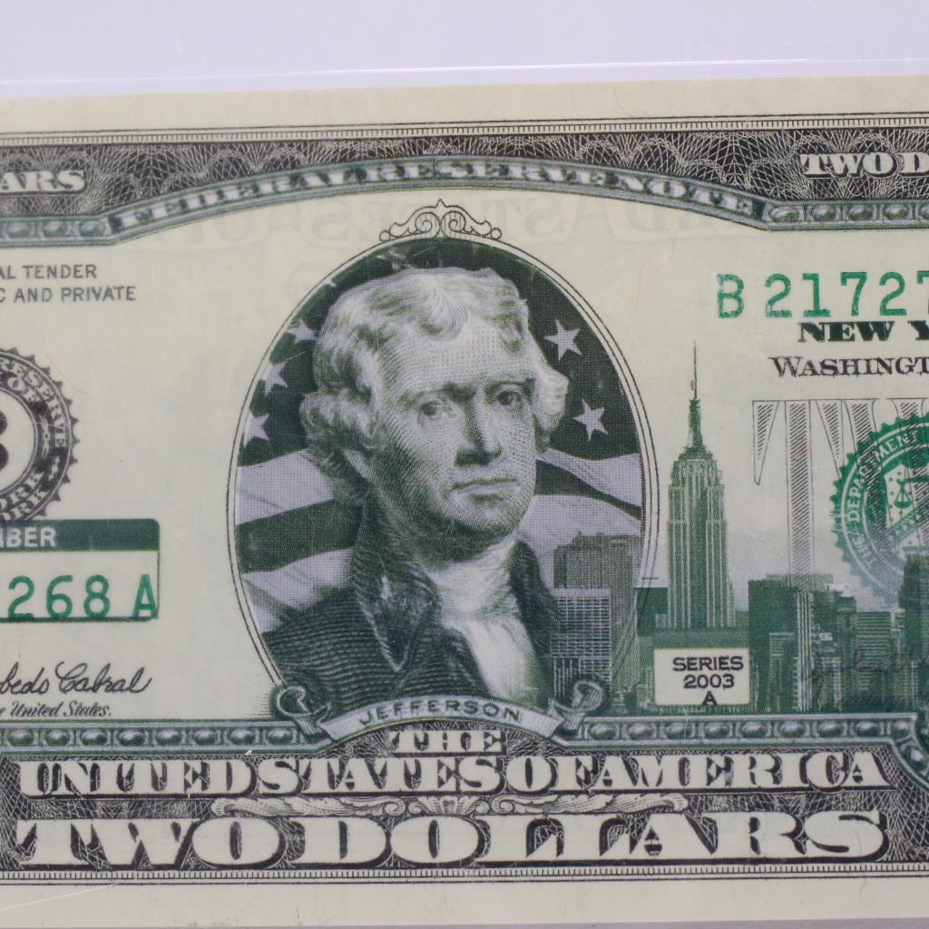 2003 Uncirculated Two Dollar $2 Bill Overprint With Case | Property Room