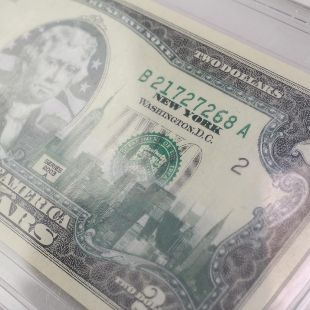 2003 Uncirculated Two Dollar $2 Bill Overprint With Case | Property Room
