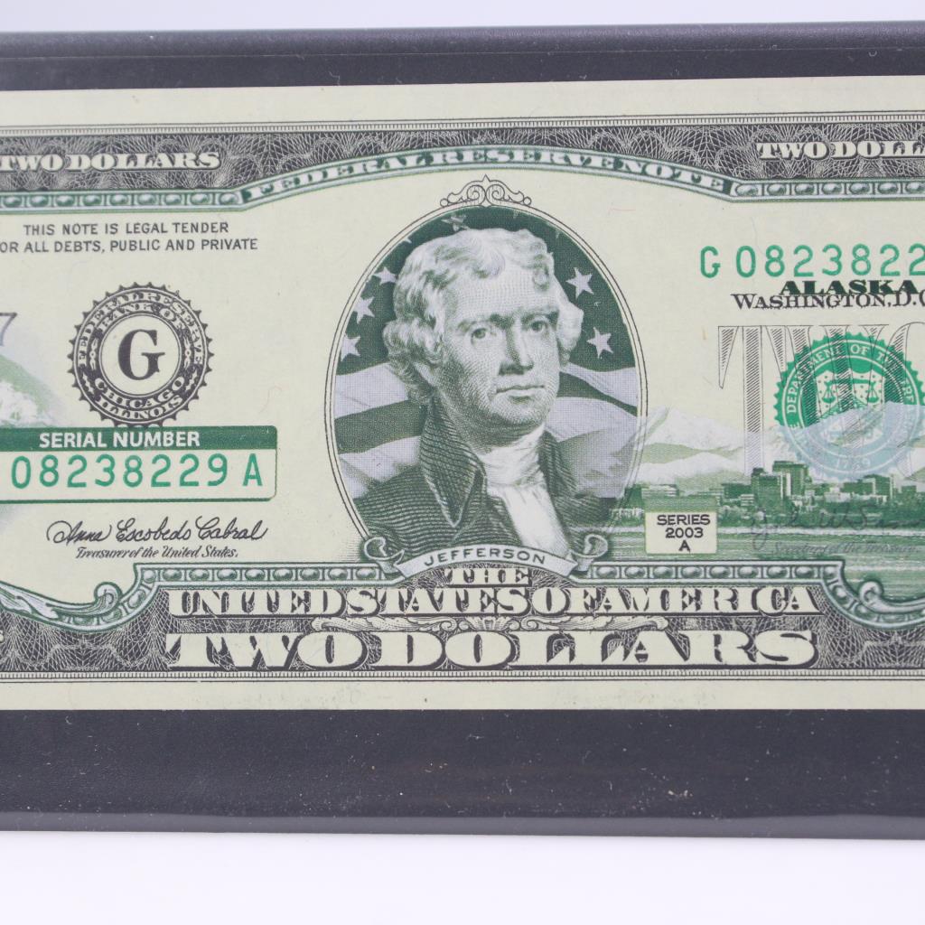 2003 Uncirculated Two Dollar 2 Bill Overprint With Folder Property Room 2003 Uncirculated Two Dollar 2 Bill Overprint With Folder Property Room