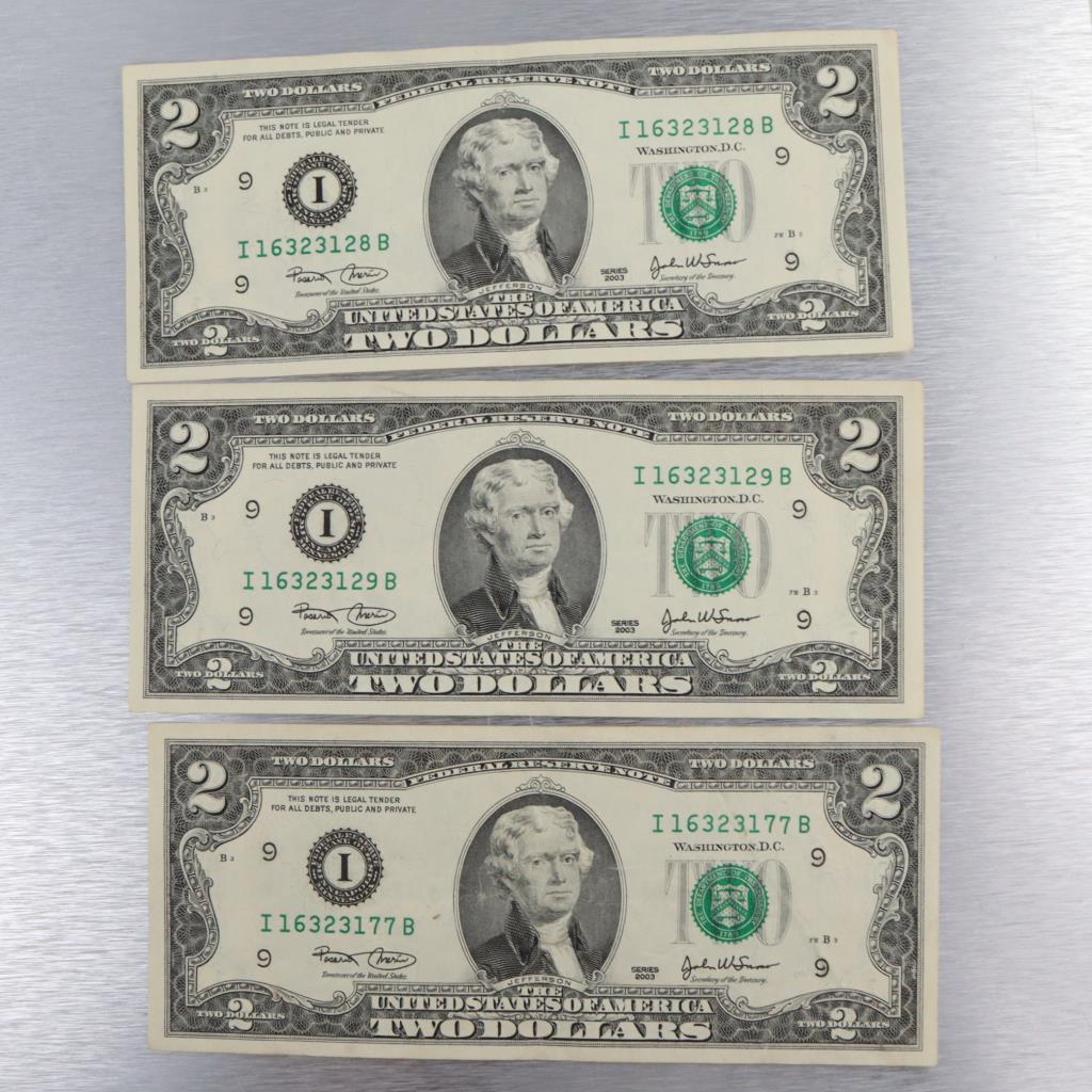2003 US Federal Reserve Notes 2 Dollars Bills; 3 Pieces | Property Room