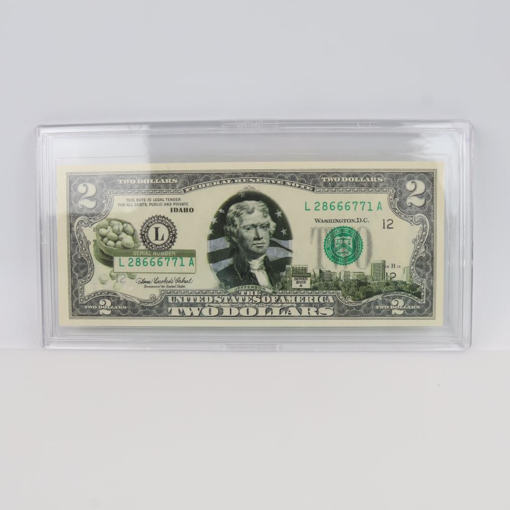 2003-A US Federal Reserve $2 Idaho Banknote Overlay, UNC | Property Room