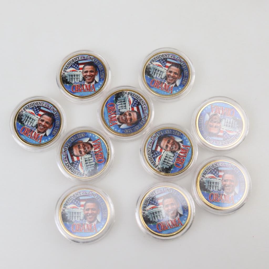 2008 Barack Obama US Gold Plated Colorized Dollar, 10 Coins Includes ...
