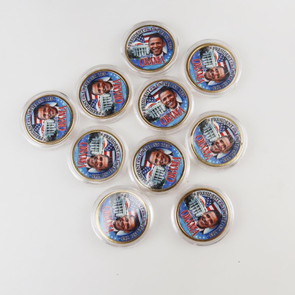 2008 Barack Obama US Gold Plated Colorized Dollar, 10 Coins Includes ...