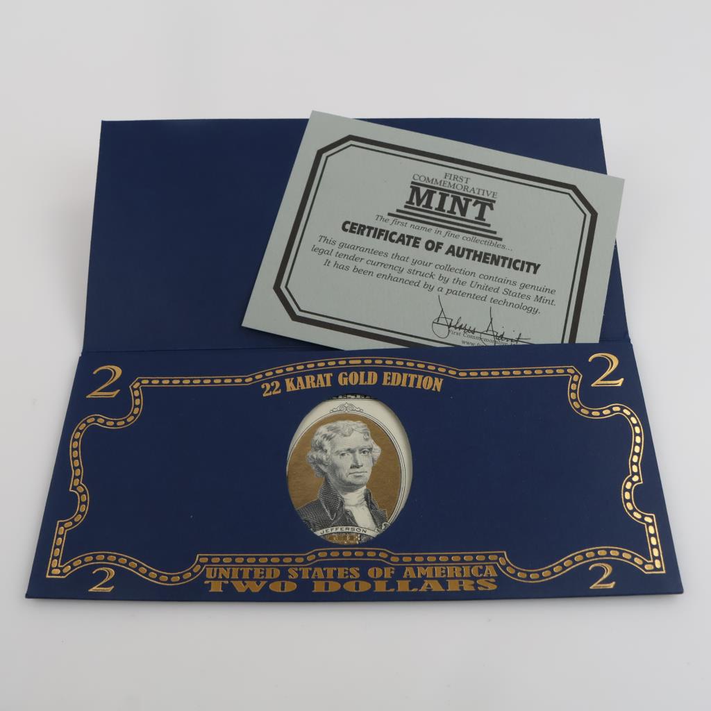 2009 US Gold Overlay Note 2 Dollars With COA | Property Room