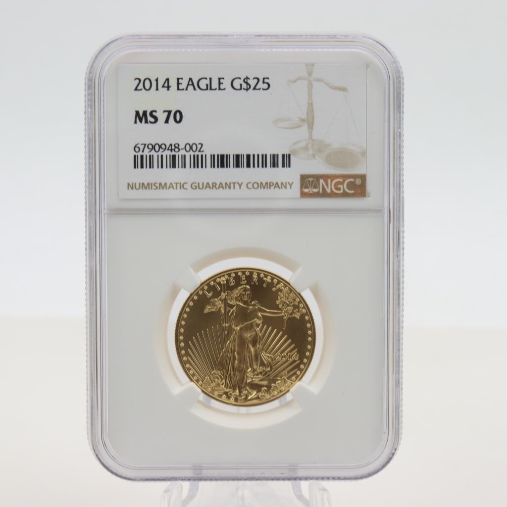 2014 MS70 American Eagle 25 Dollar 1/2oz Gold Coin NGC Graded ...