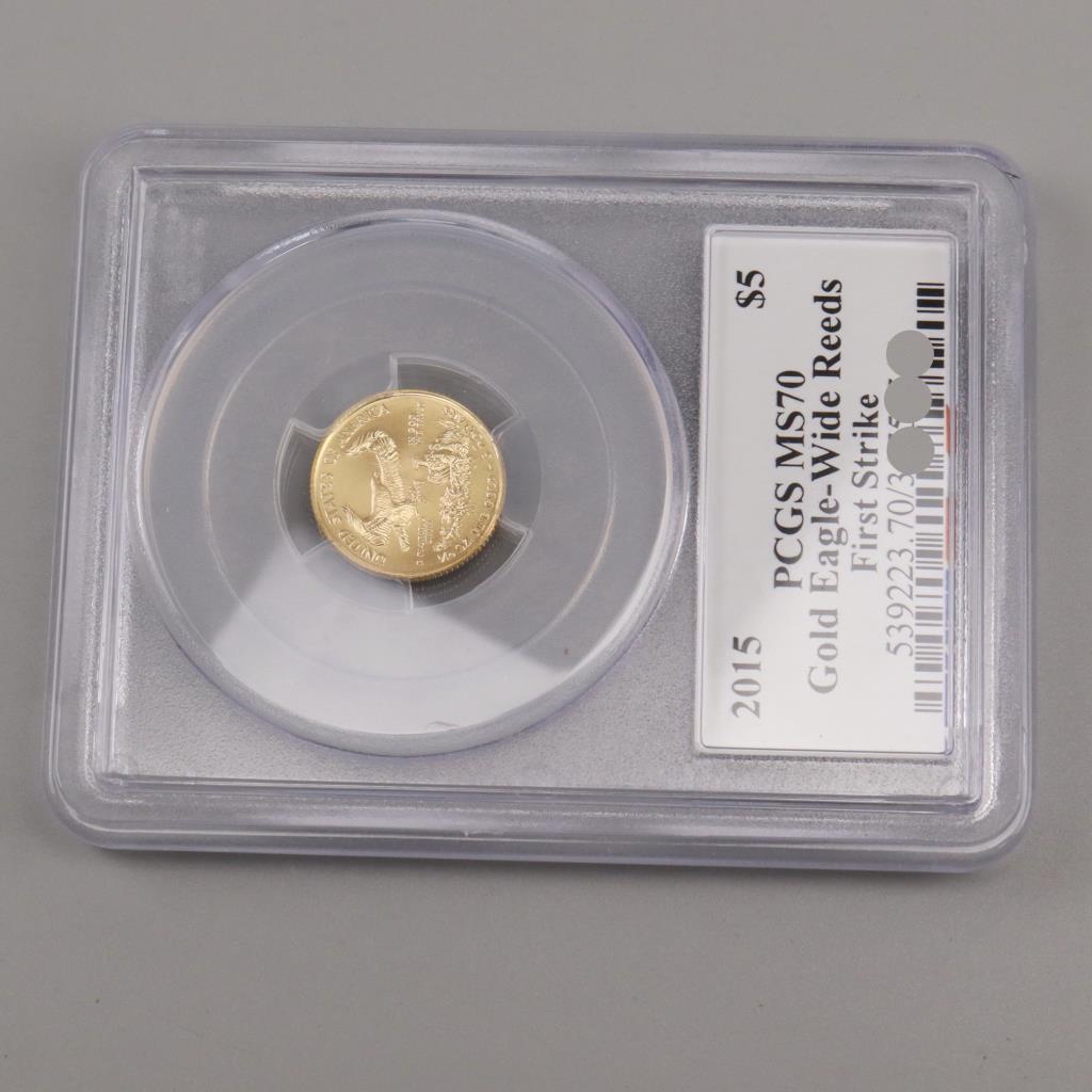2015 MS70 American Gold Eagle 5 Dollar 1/10oz Fine Gold Coin PCGS ...