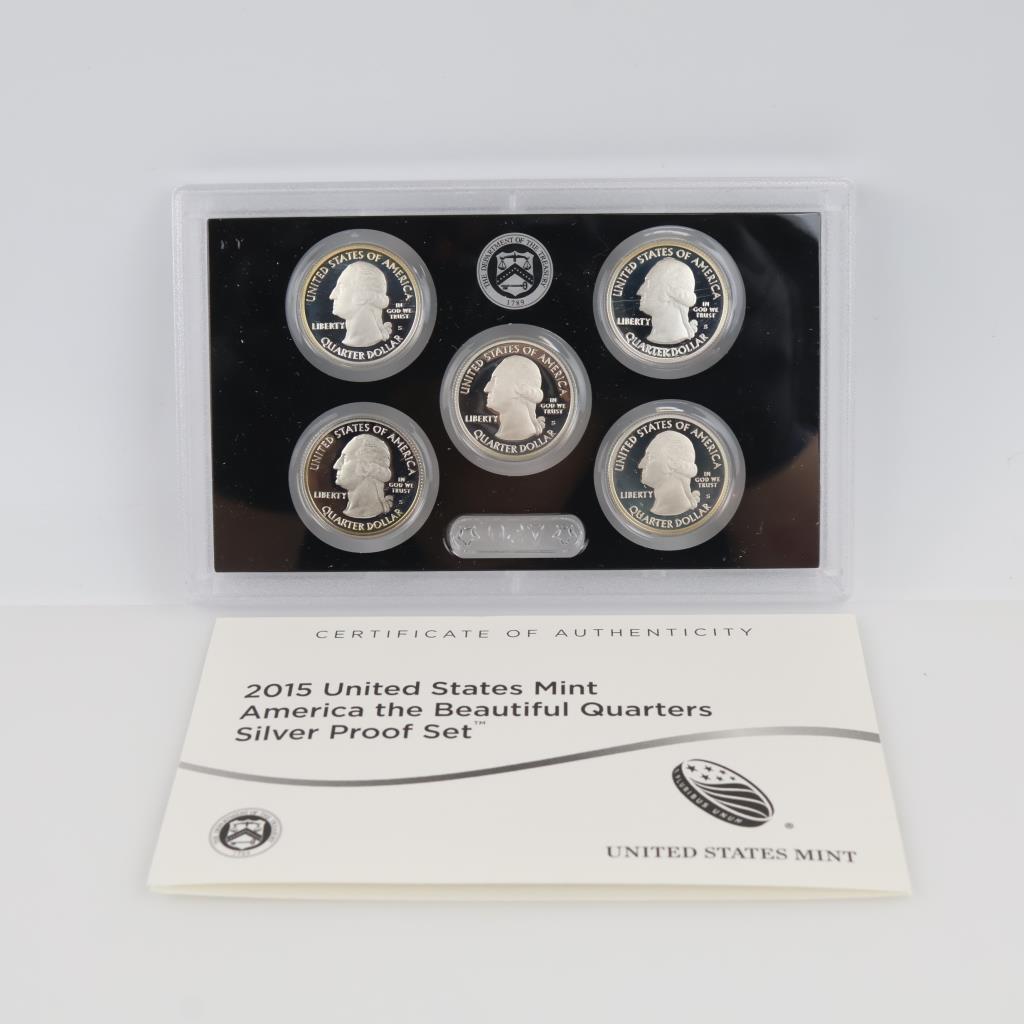 2015 US Mint America The Beautiful Quarters Silver Proof Set, With COA ...